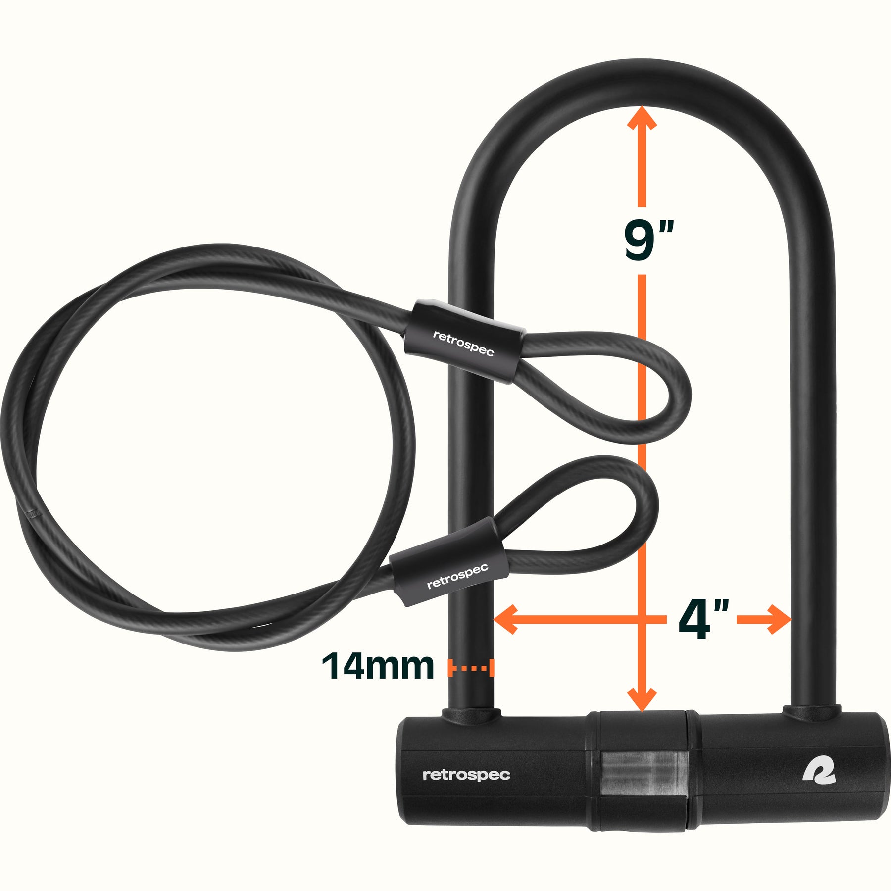 Lookout U-Lock Bike Lock With Cable - 14mm | retrospec